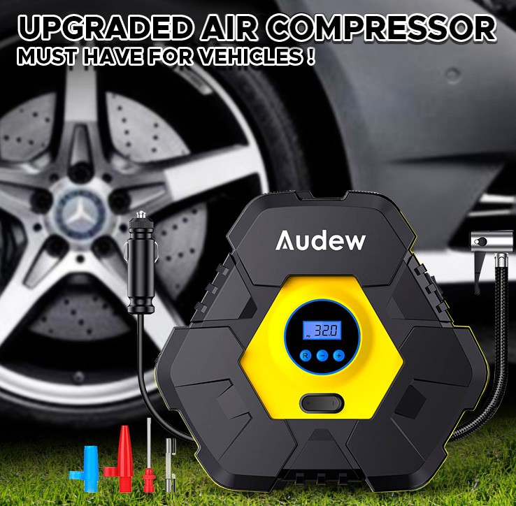 Audew 12V 150PSI Upgraded Triangle Tire Inflator with 10ft Power Cord